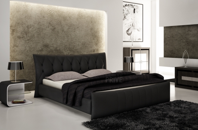 Lit en cuir italien de luxe camille, noir. - Mobilier Privé