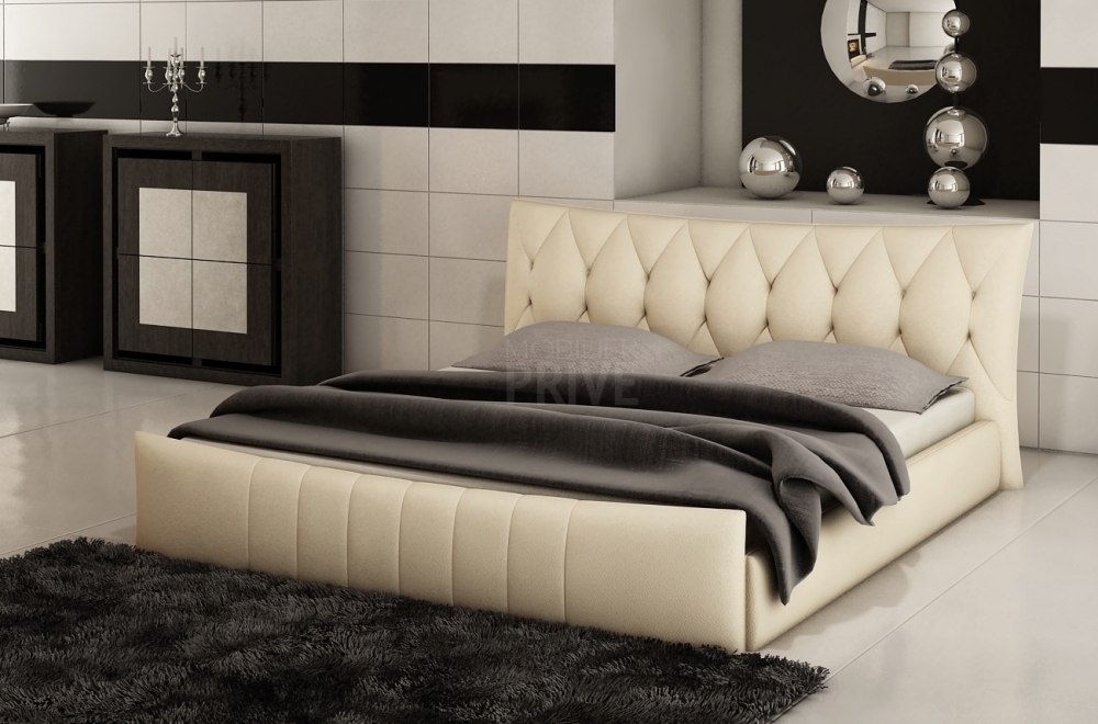 Lit en cuir italien de luxe camille, écru. - Mobilier Privé