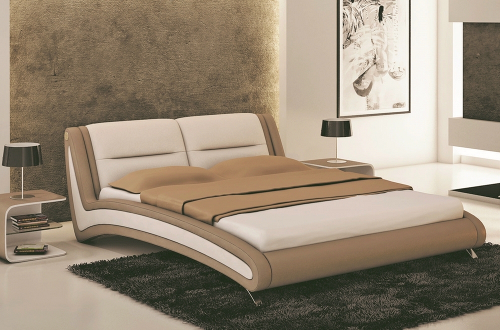 Lit en cuir italien de luxe dino, blanc / beige, 160x200 - Mobilier Privé