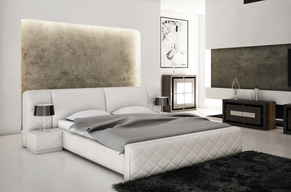 Lit en cuir italien de luxe elegance, blanc - Mobilier Privé