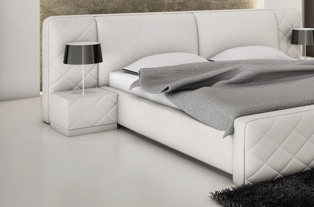 Lit en cuir italien de luxe elegance, blanc - Mobilier Privé