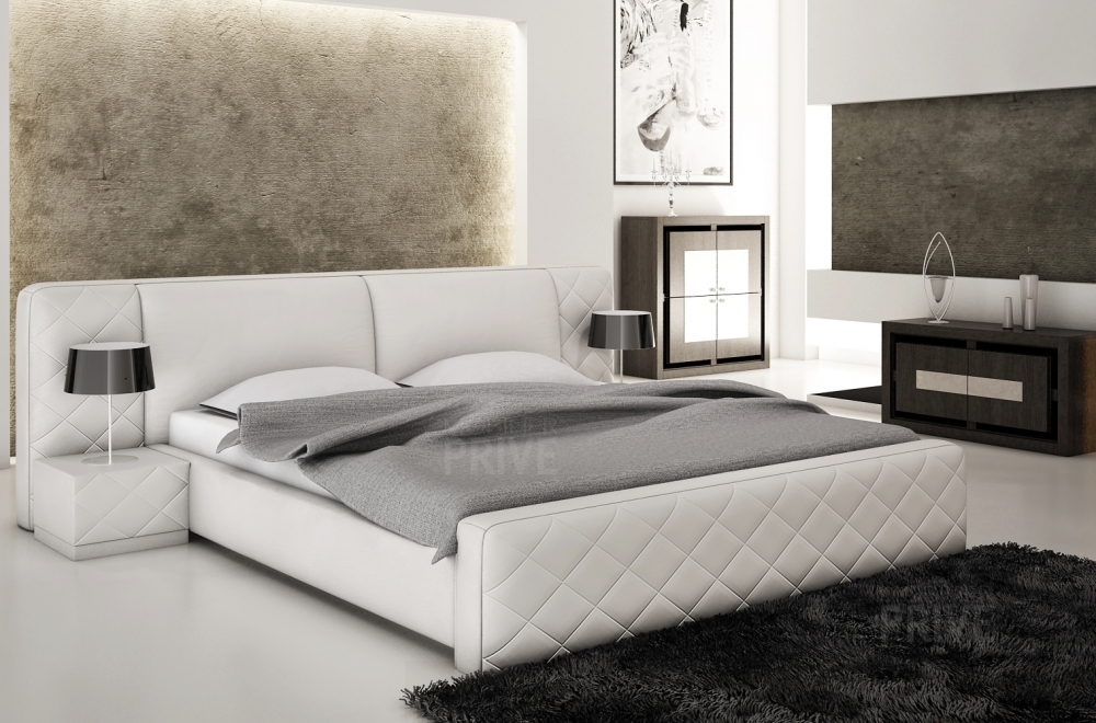 Lit en cuir italien de luxe elegance, blanc - Mobilier Privé