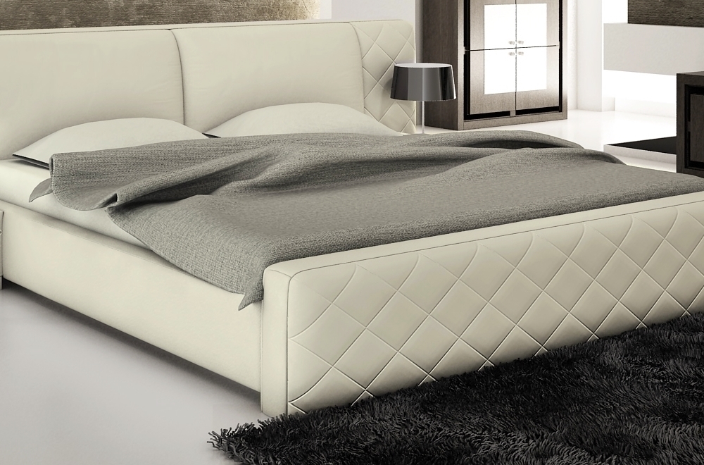 Lit en cuir italien de luxe elegance, écru - Mobilier Privé