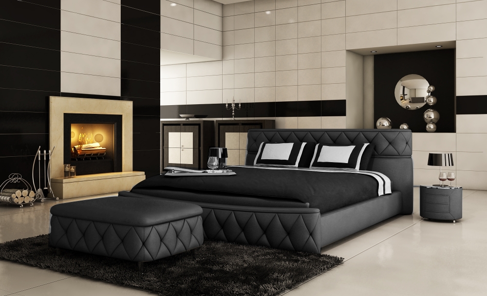 Lit en cuir italien de luxe farniente, noir. - Mobilier Privé