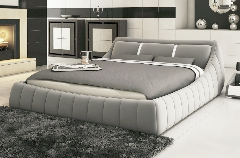 Lit en cuir italien de luxe foster, gris clair - Mobilier Privé