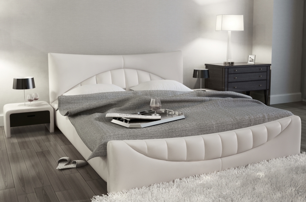 Lit en cuir italien de luxe king, blanc - Mobilier Privé
