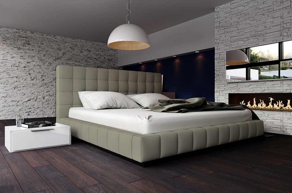 Lit design en cuir italien de luxe silver, gris clair, 180x200 ...