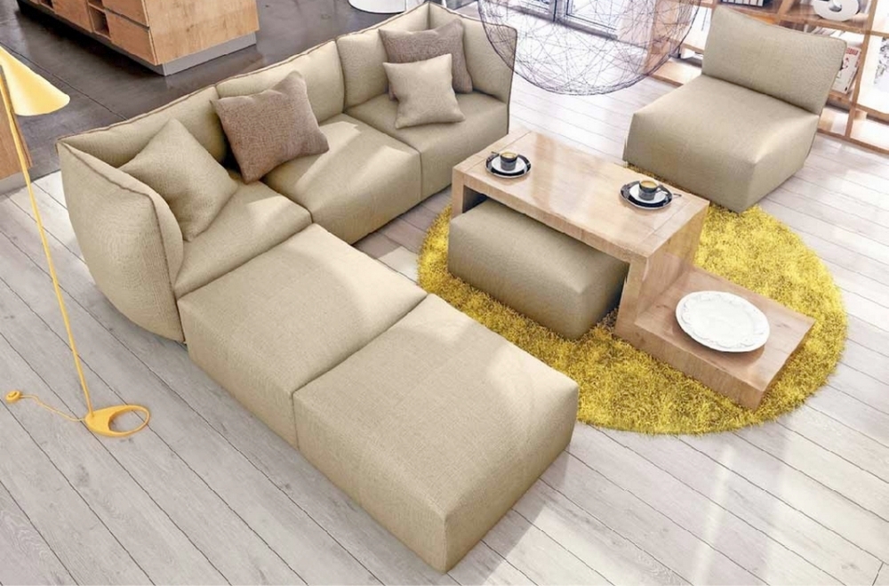 Canapé modulable d'angle en tissu modula, beige clair - Mobilier Privé