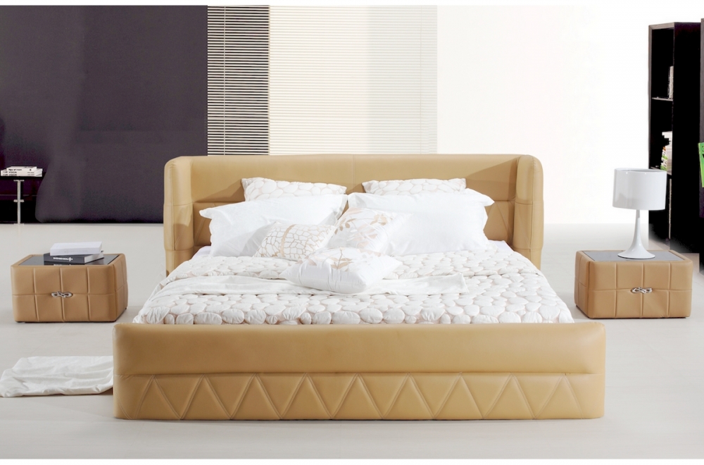 Lit design en cuir italien de luxe prima, beige - Mobilier Privé