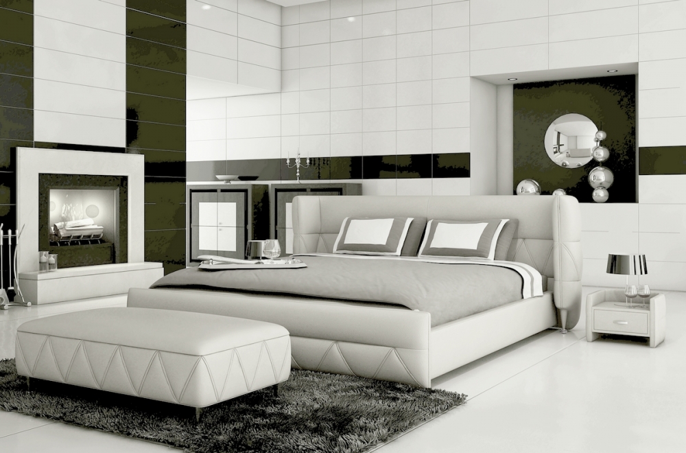 Lit design en cuir italien de luxe prima, blanc - Mobilier Privé