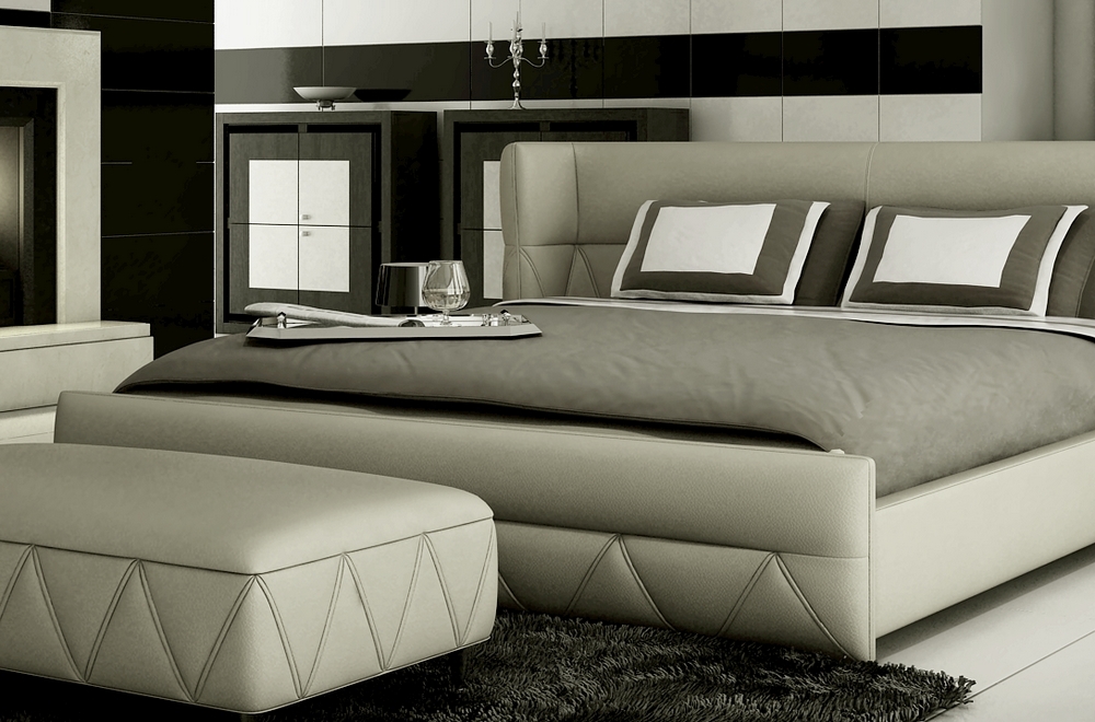 Lit design en cuir italien de luxe prima, gris clair pastel - Mobilier ...
