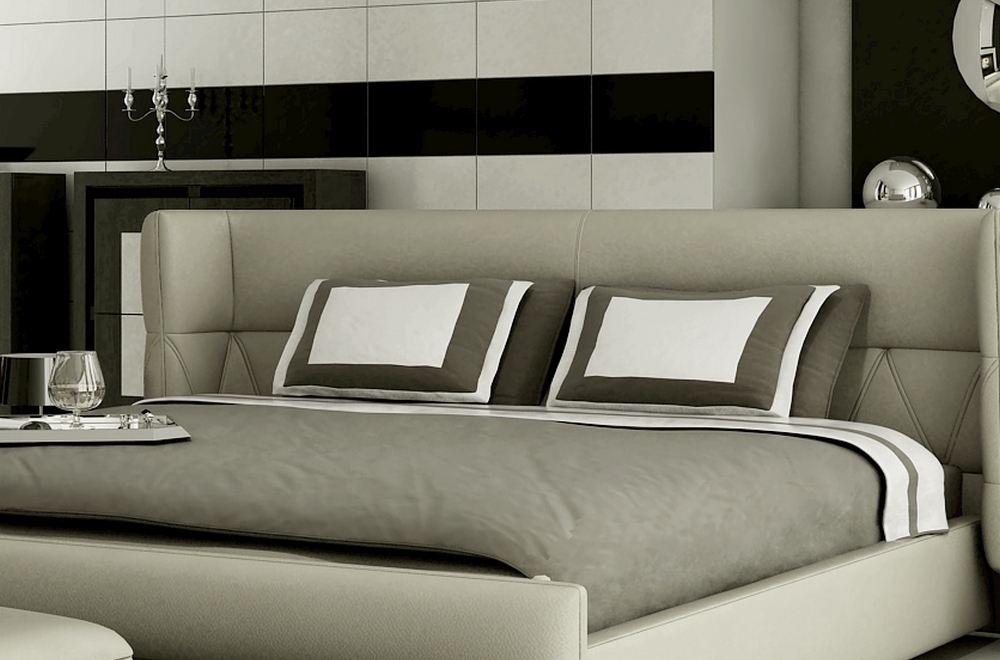 Lit design en cuir italien de luxe prima, gris clair pastel - Mobilier ...