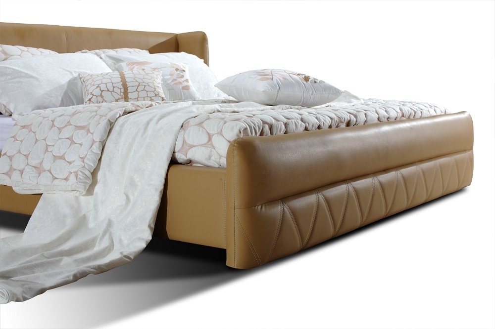 Lit design en cuir italien de luxe prima, marron - Mobilier Privé