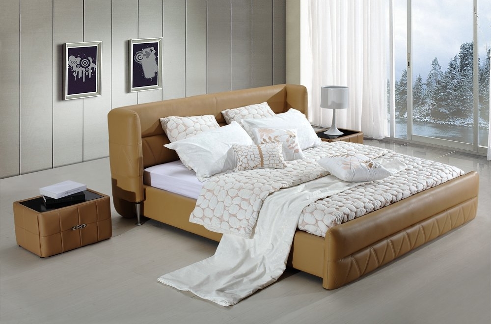 Lit design en cuir italien de luxe prima, marron - Mobilier Privé