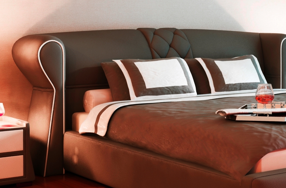 Lit design en cuir italien de luxe vegas, chocolat - Mobilier Privé